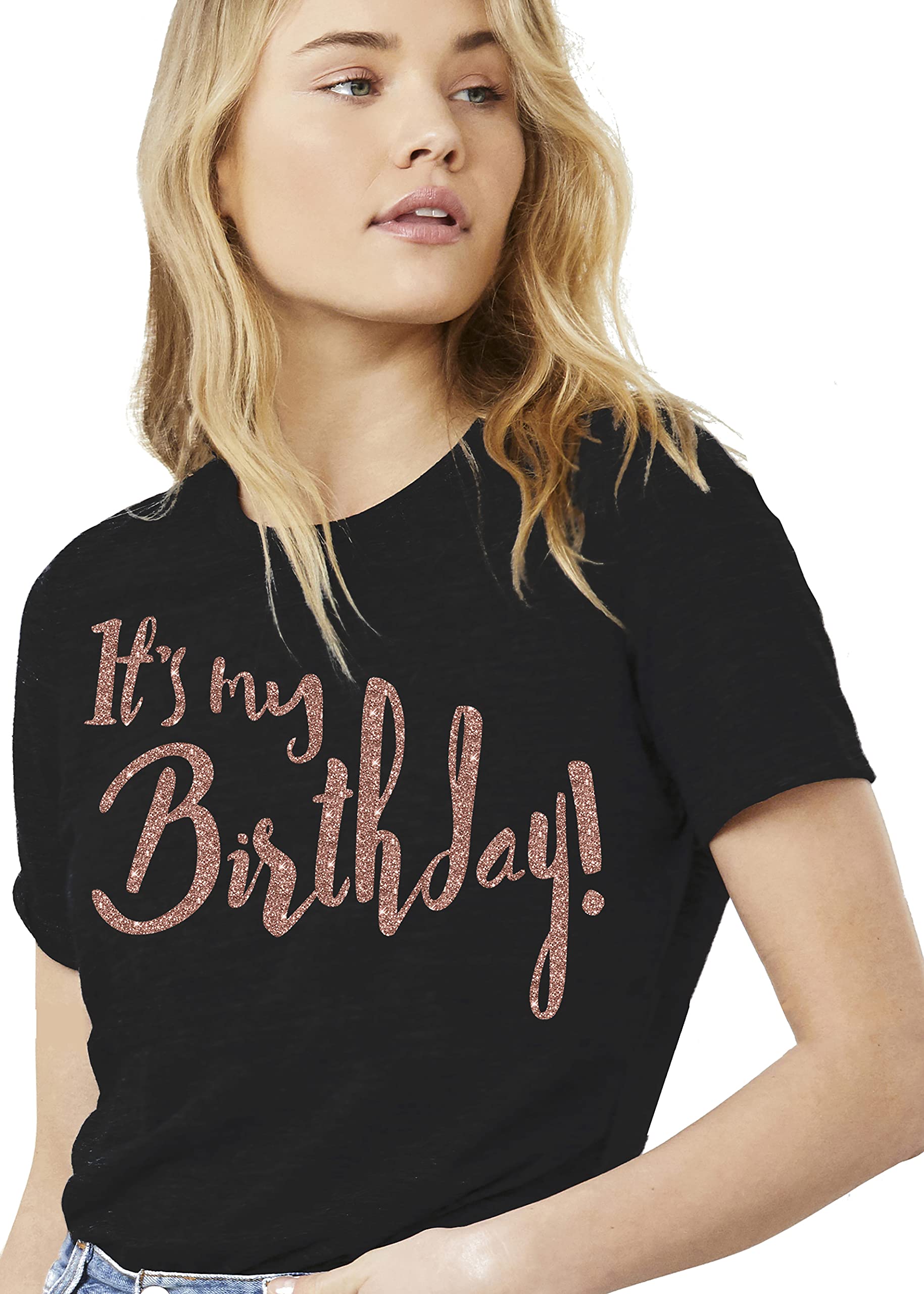 Birthday Shirt for Women - Rose Gold Modern Its My Birthday T-Shirt - Large - Black Tee(Md ItMyBdy RG) Blk/Lrg