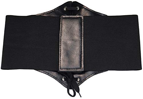 BAOKELAN Corset Belt for Women Wide Elastic Belts for Dresses Lace-up Tied Leather Waist Belts 85cm Black