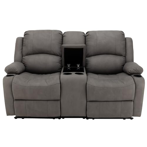 Camper Comfort 67" Wall Hugger Reclining | RV Theater Seats | Double Recliner RV Sofa & Console | RV Couch | RV Theater Seating | RV Furniture (Manual, Slate)