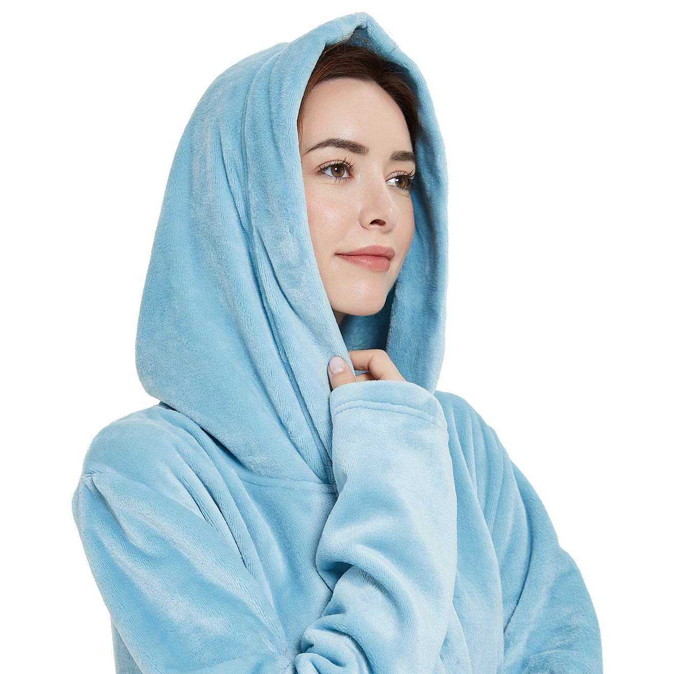 Bel Citrine Women’s Short Plush Robe with Hood, Warm Cozy Bathrobe (S/M, Blue)…