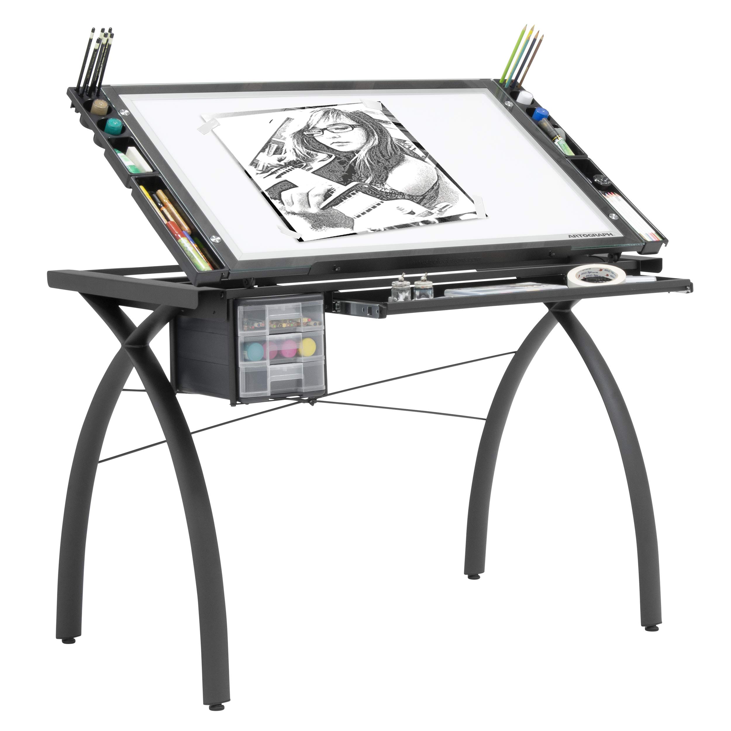 Artograph Futura Light Tracing Table for Artists with Storage and Adjustable, Dimmable Glass Work Top