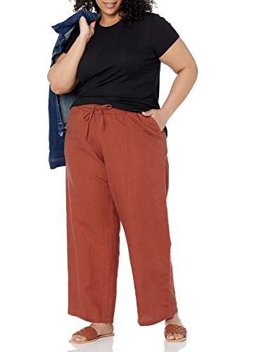 Amazon Essentials Women's Linen Blend Drawstring Relaxed Fit Wide Leg Pant (Available in Plus Size), Terracotta, 3X