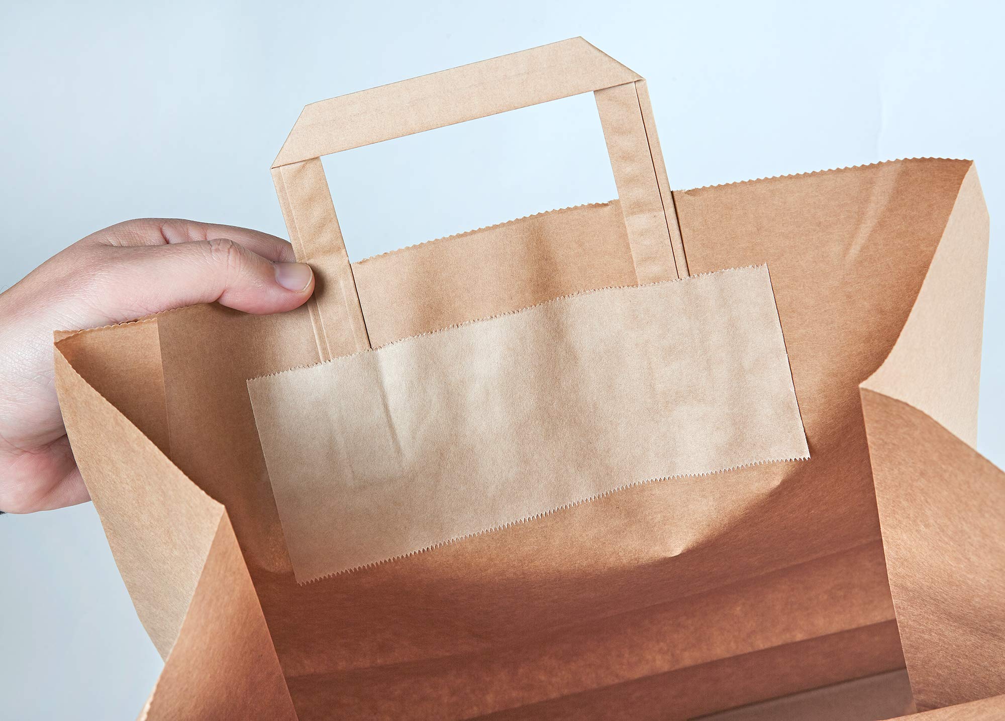 Kraft Environmentally Friendly Brown Paper, Flat Handle & Security Adhesive Carrier Bag, 22 x 11 x 28 cm, 70 gr, 250 pcs Package