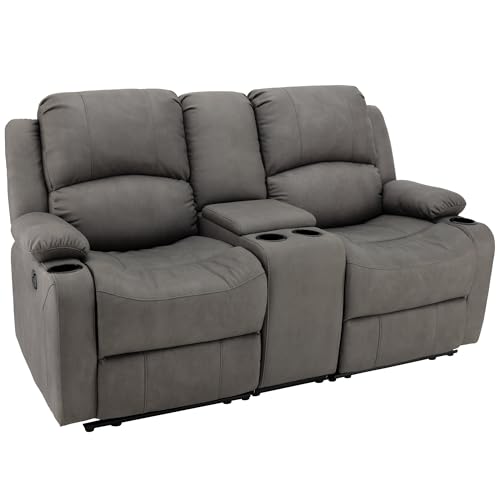 Camper Comfort 67" Wall Hugger Reclining | RV Theater Seats | Double Recliner RV Sofa & Console | RV Couch | RV Theater Seating | RV Furniture (Manual, Slate)