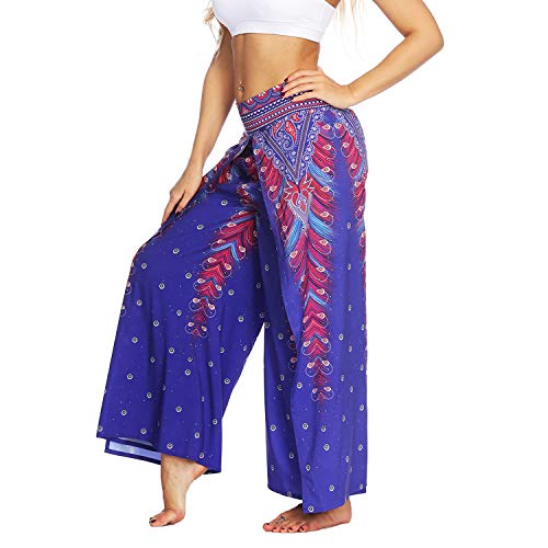 Lu's Chic Women's Boho Yoga Pants Palazzo Slit Pants Wide Leg Dance Indian Loose Bohemian Pants Style3 Small-Medium