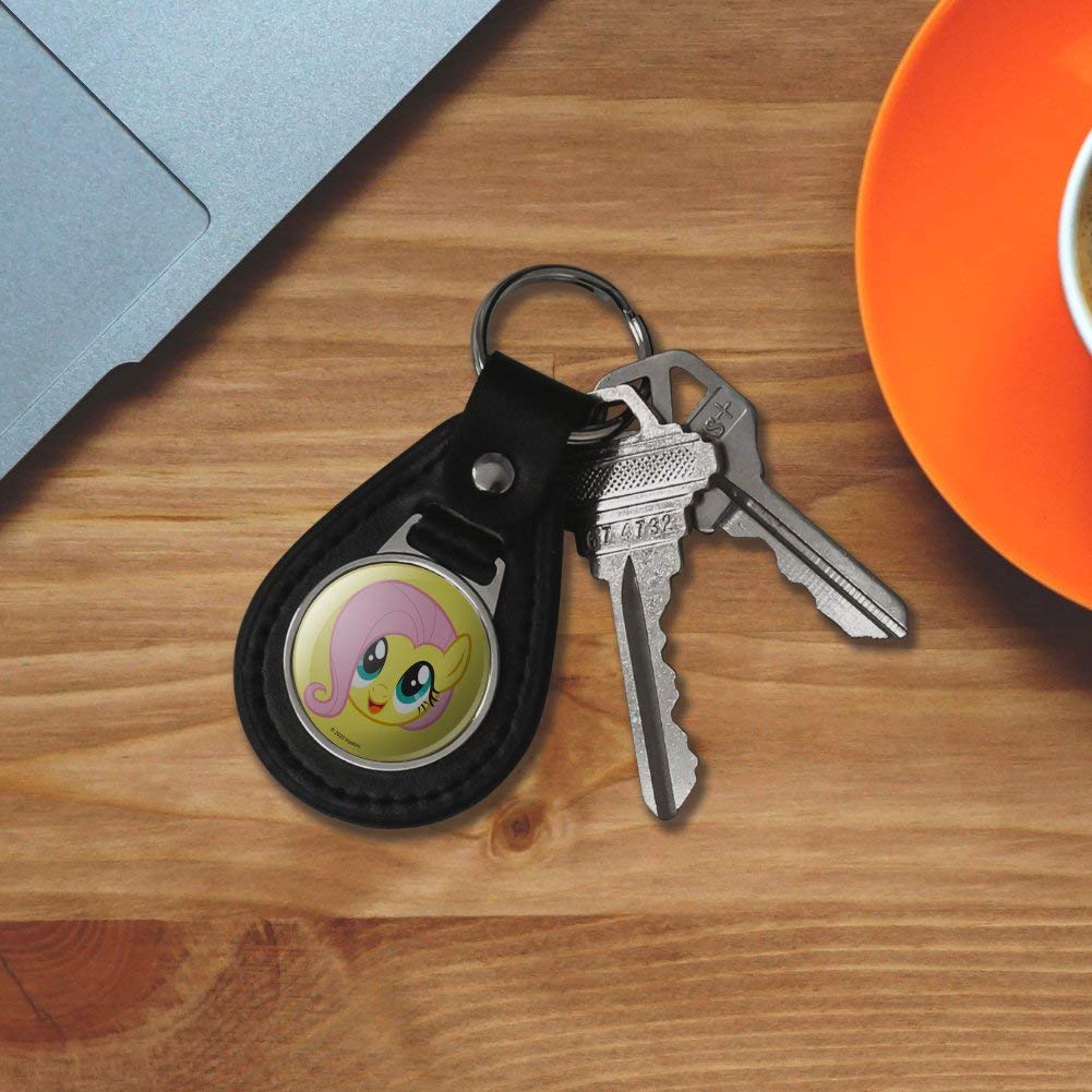GRAPHICS & MORE Black Leather My Little Pony Fluttershy Face Keychain