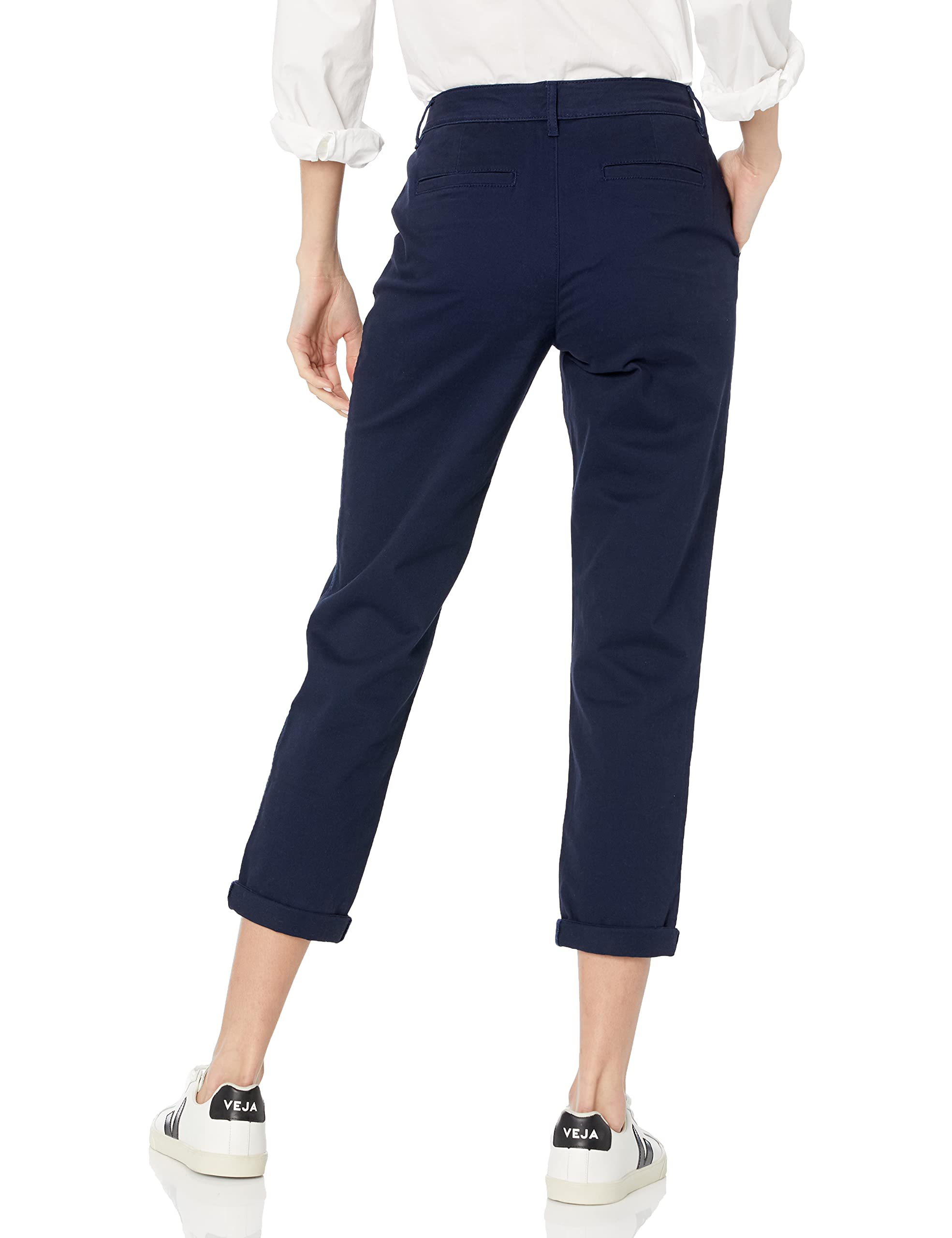 Amazon Essentials Women's Mid-Rise Slim-Fit Cropped Tapered Leg Khaki Pant (Available in Plus Size), Navy, 12
