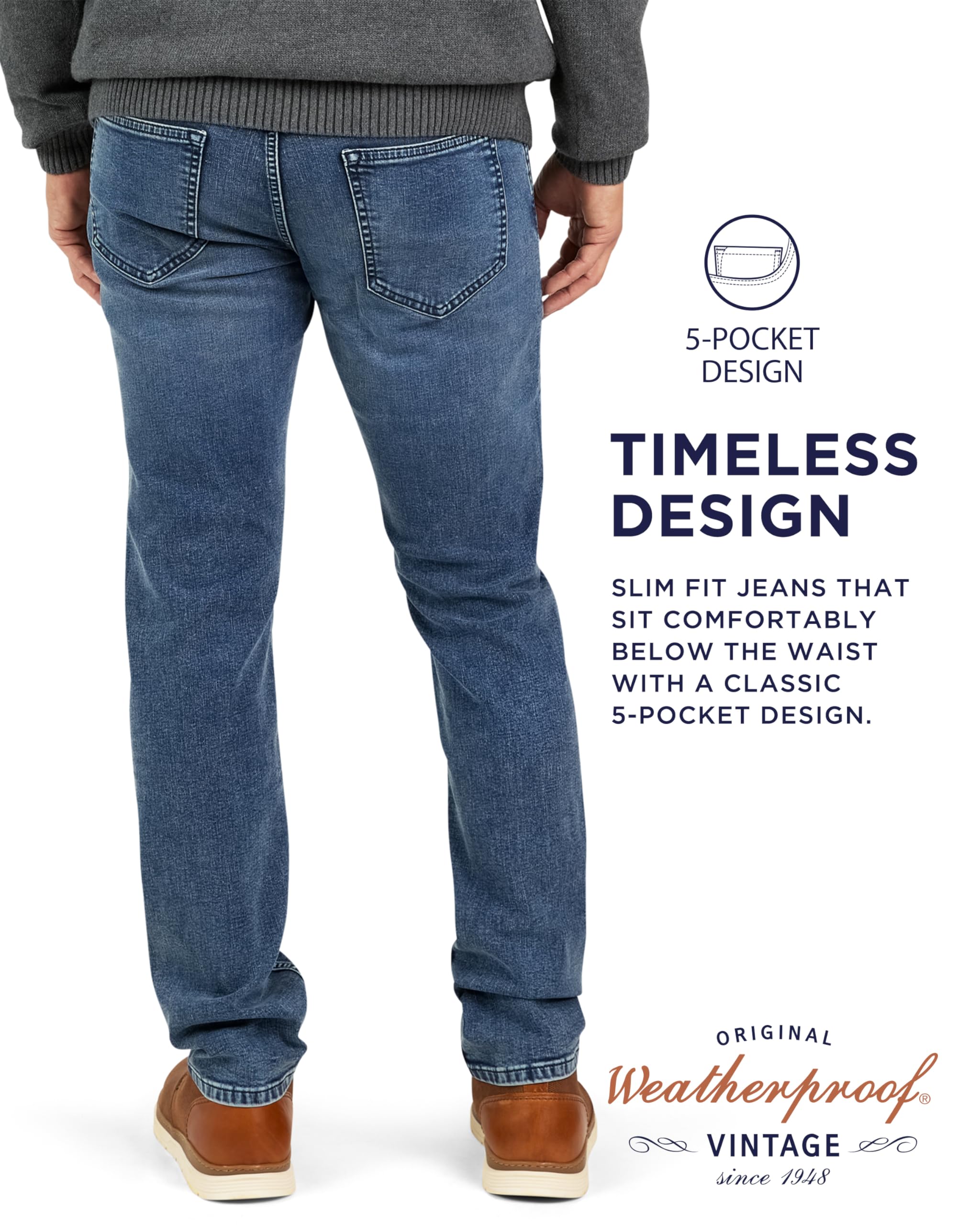 Vintage Men's Jeans - Weatherproof | Super-Soft Denim Jeans | Light Blue & Black Slim Fit Stretch Jeans - Size 36W x 30L