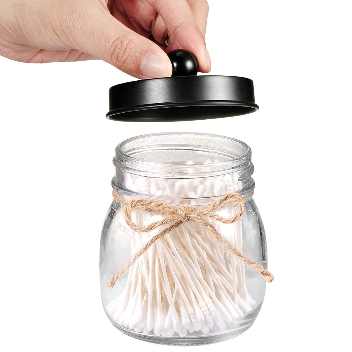 Amolliar Mason Jar Bathroom Accessories Set 4 Pack - Foaming Soap Dispenser&2 Qtip Holders&Toothbrush Holder-Rustic Farmhouse Decor Bathroom Organizer Apothecary Jar Country Countertop (Black)