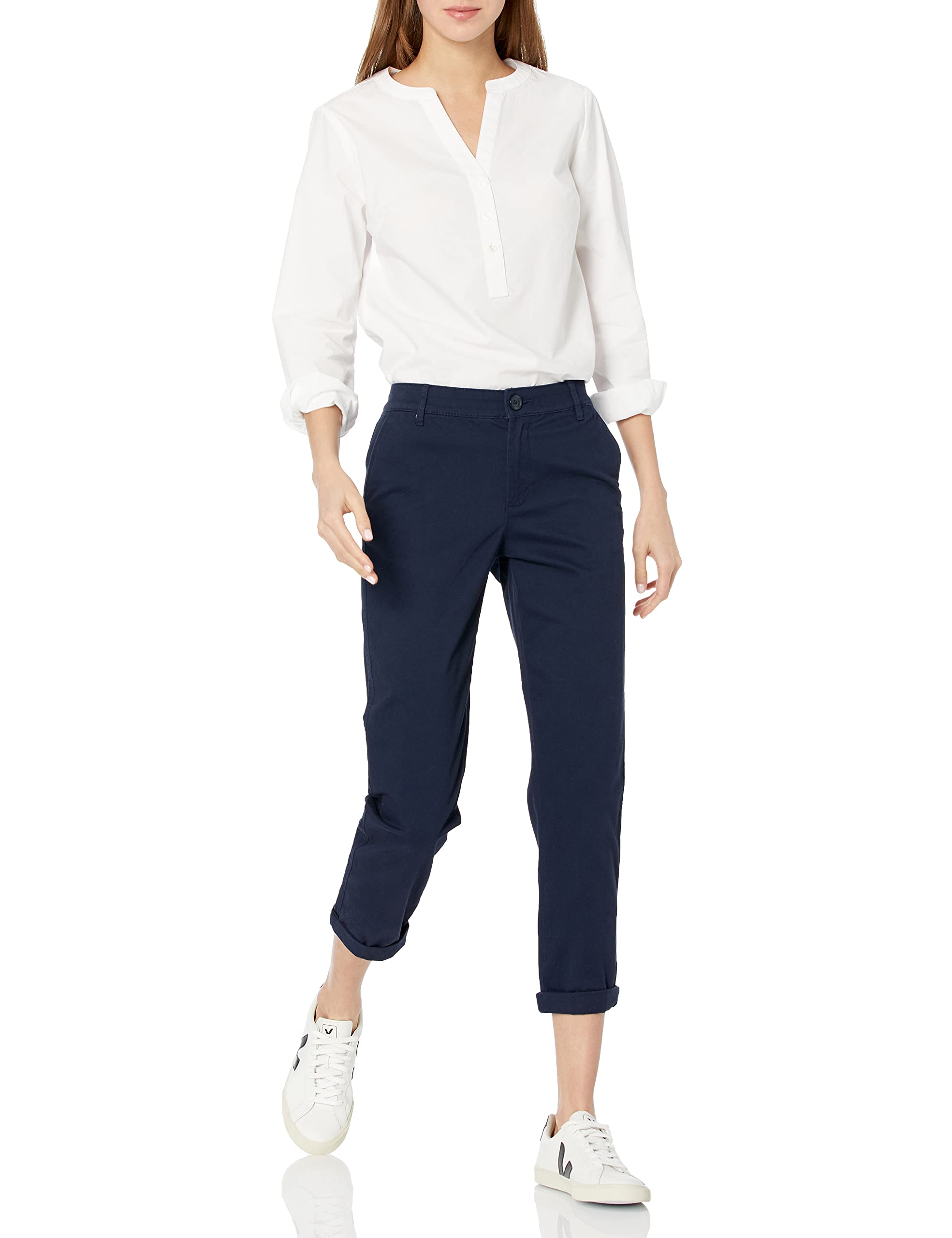 Amazon Essentials Women's Mid-Rise Slim-Fit Cropped Tapered Leg Khaki Pant (Available in Plus Size), Navy, 12