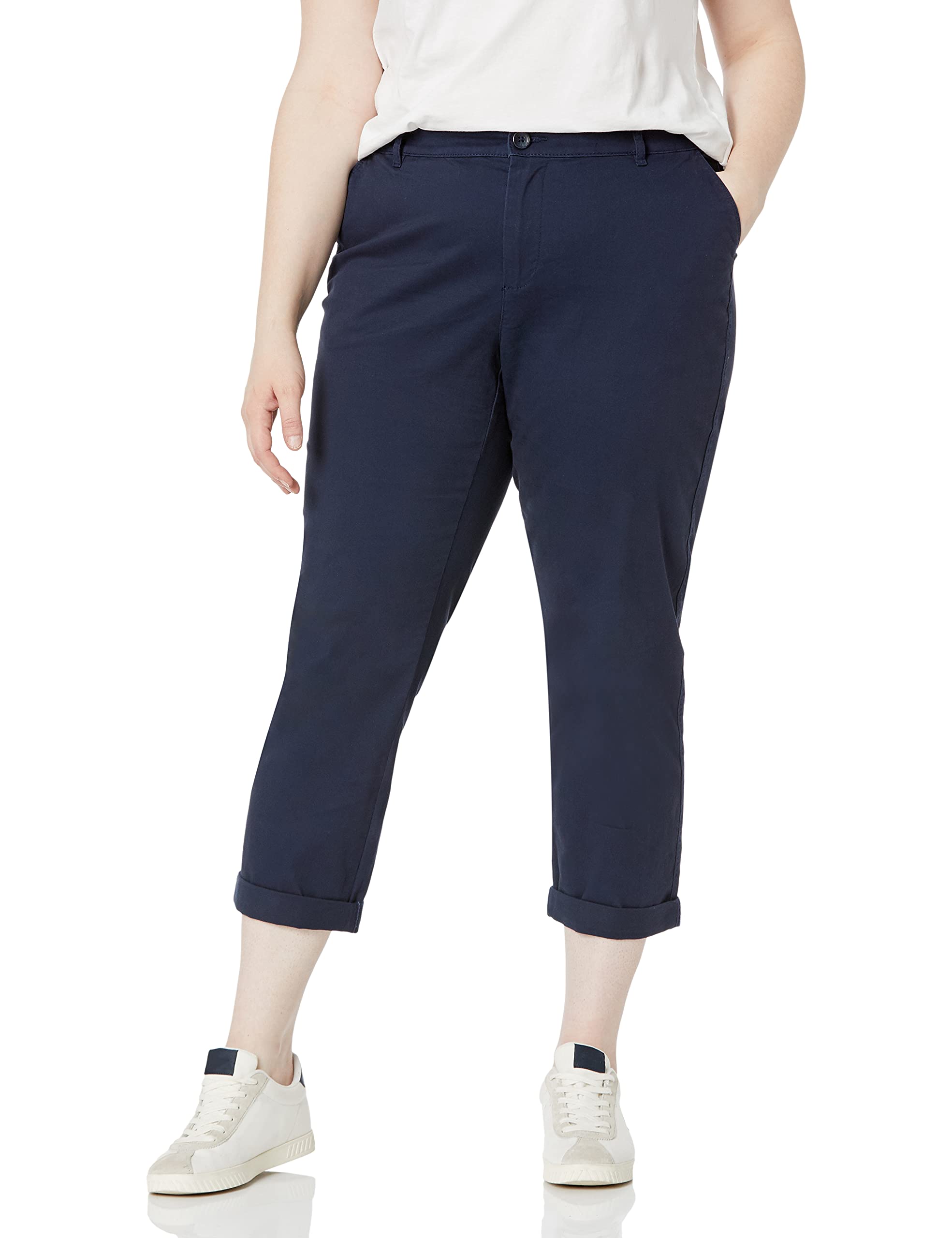 Amazon Essentials Women's Mid-Rise Slim-Fit Cropped Tapered Leg Khaki Pant (Available in Plus Size), Navy, 12