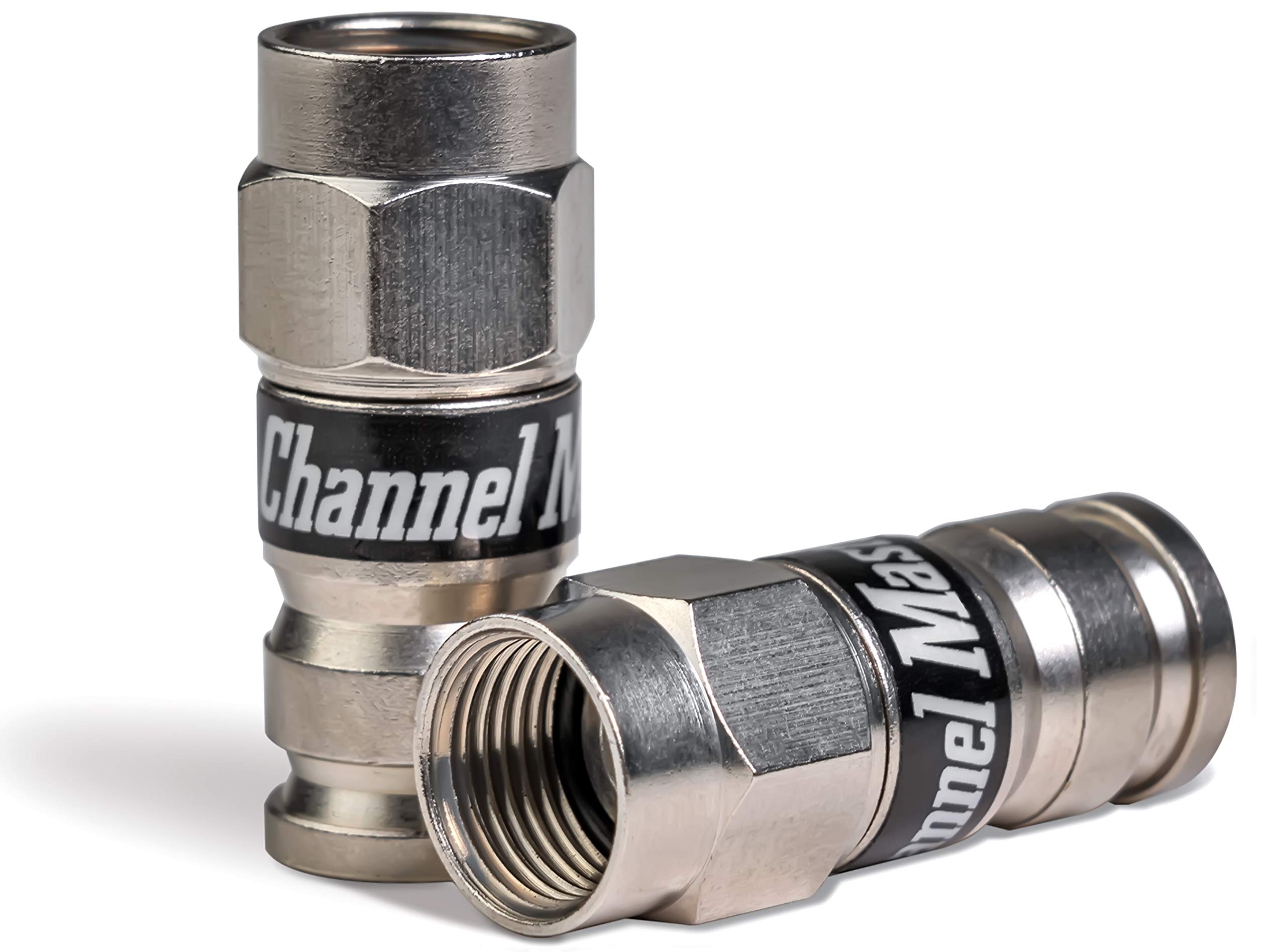 Channel Master Coaxial Compression F-Connectors - Supports Standard, Dual, Tri & Quad Shield Cables, Weatherproof, Dual O-Rings for Moisture Protection, Ideal for Digital HDTV Antenna (10 Pack)