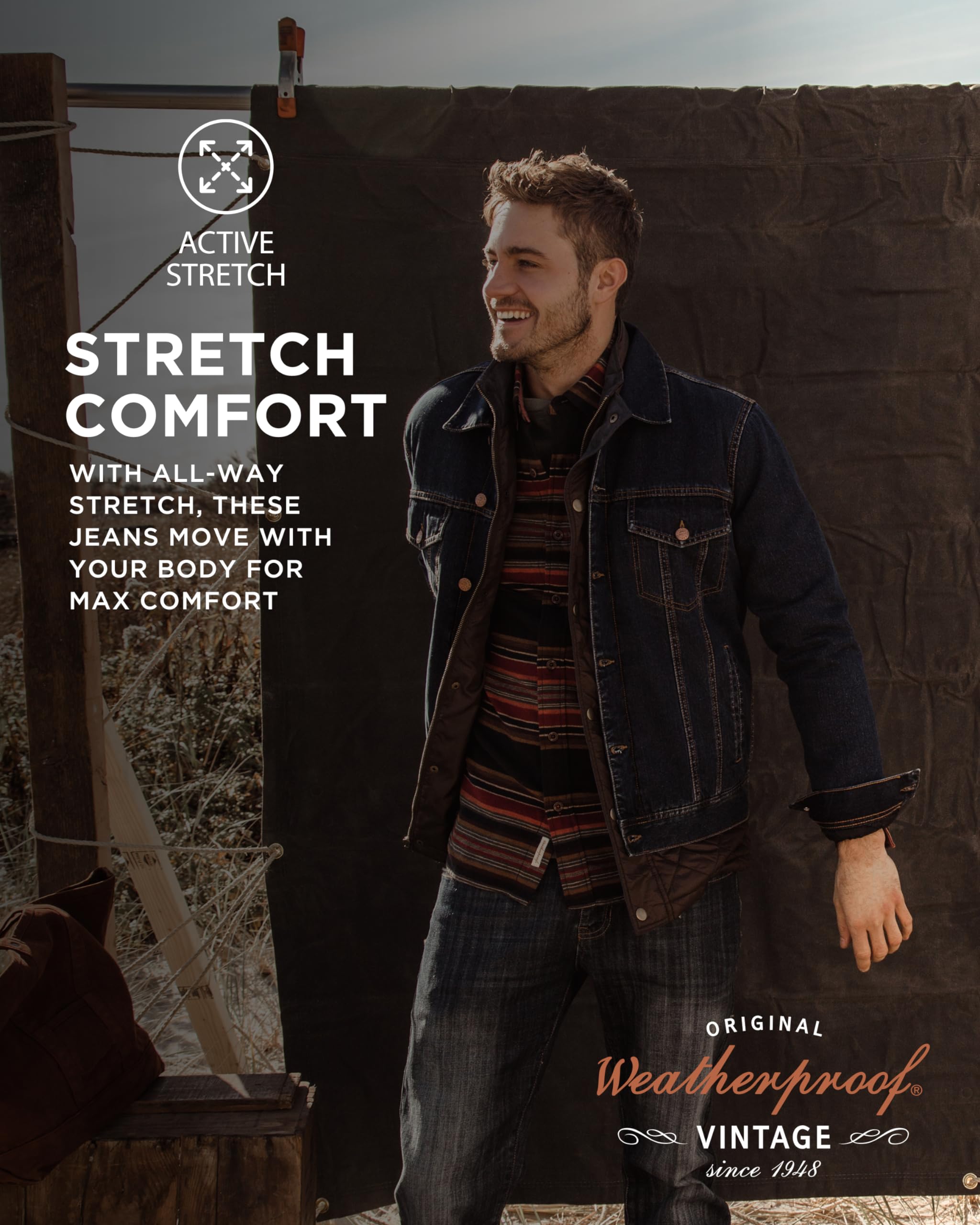 Vintage Men's Jeans - Weatherproof | Super-Soft Denim Jeans | Light Blue & Black Slim Fit Stretch Jeans - Size 36W x 30L