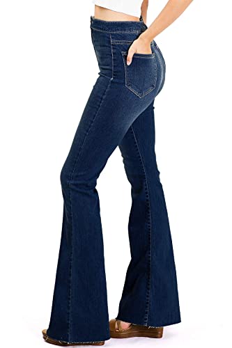 Cello Jeans Women's Juniors High Rise Stretchy Flared Jeans (3, Dark Denim)