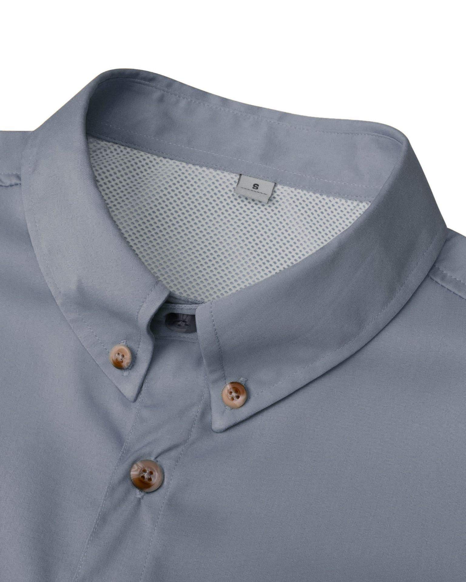 Alimens & Gentle Short Sleeve Fishing Shirt Wicking Fabric Sun Protection Casual Button Down Shirts Grey
