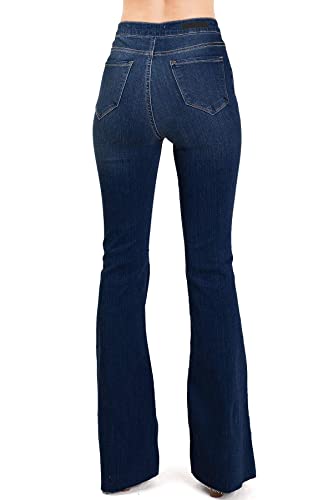 Cello Jeans Women's Juniors High Rise Stretchy Flared Jeans (3, Dark Denim)