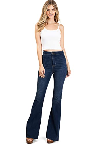 Cello Jeans Women's Juniors High Rise Stretchy Flared Jeans (3, Dark Denim)