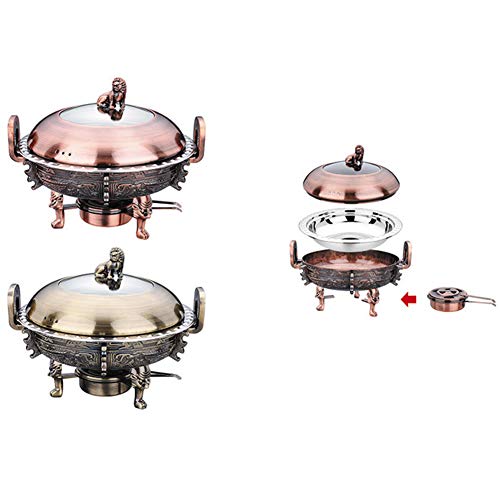 3L Chafing Dish, Stainless Steel Round Chafer Warmers Complete Set W/Food Pans, Aluminum Stand, Visible Pot Lid And Fuel Holders for Weddings, Buffet, Parties,Red copper