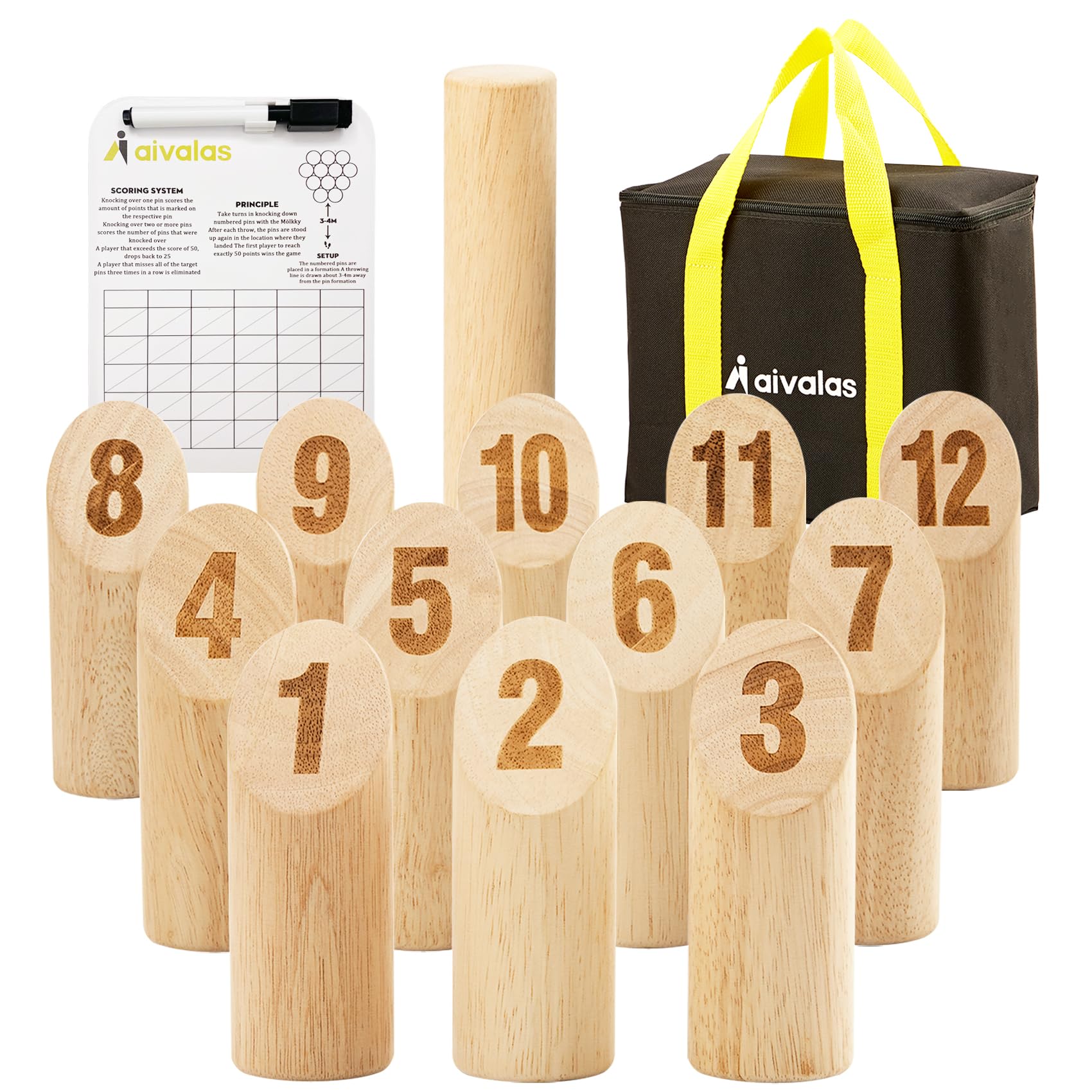 Aivalas Wooden Tossing Game Set, 12PCS Numbered Block Toss Games with Scoreboard & Carrying Case, Outdoor Lawn Backyard Beach Game, Gift for Family Toss Party Group