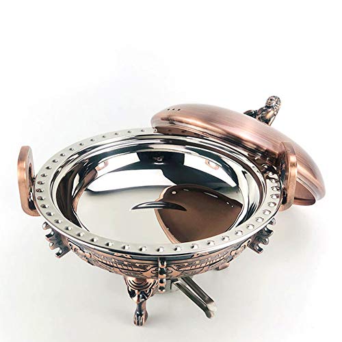 3L Chafing Dish, Stainless Steel Round Chafer Warmers Complete Set W/Food Pans, Aluminum Stand, Visible Pot Lid And Fuel Holders for Weddings, Buffet, Parties,Red copper