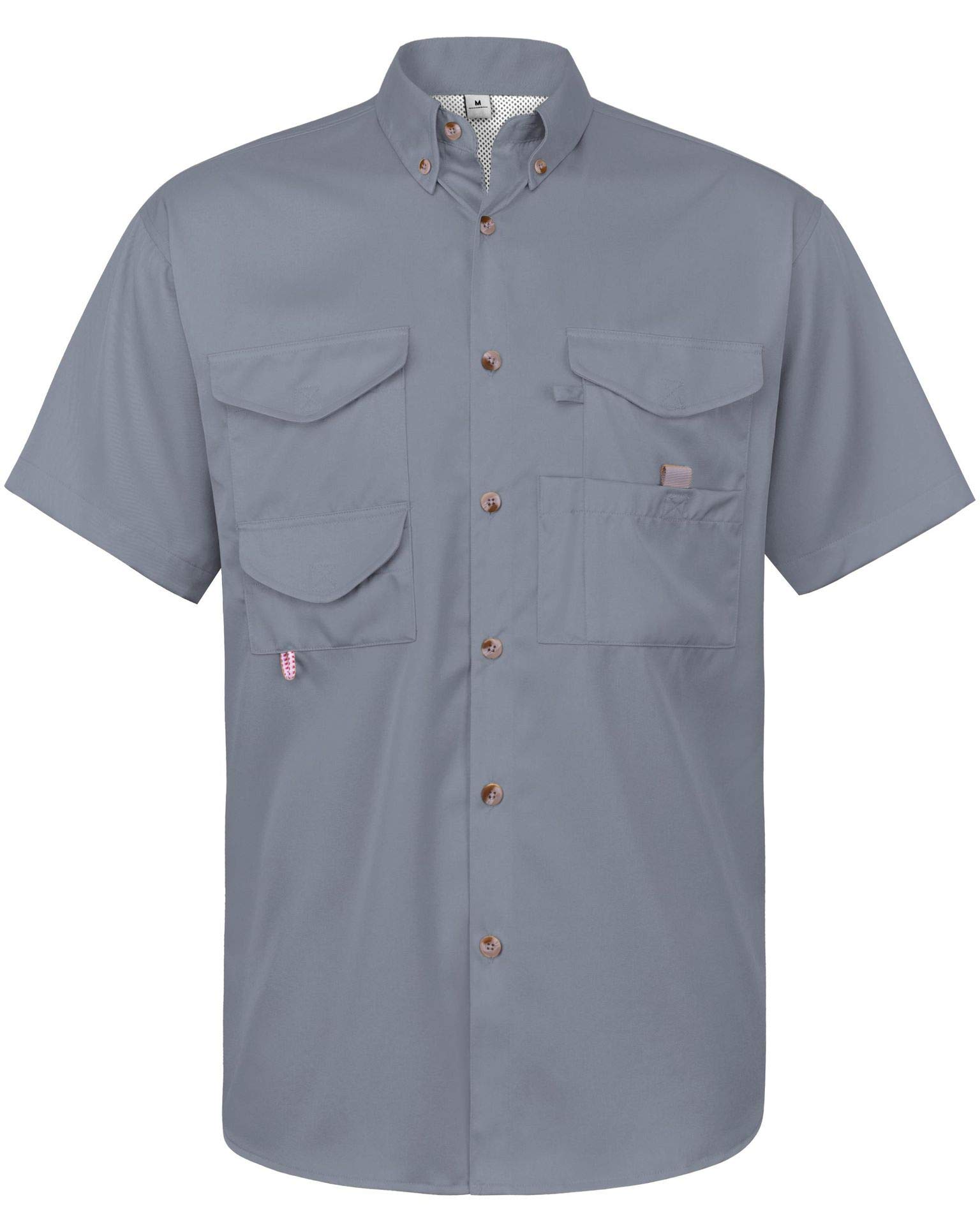 Alimens & Gentle Short Sleeve Fishing Shirt Wicking Fabric Sun Protection Casual Button Down Shirts Grey