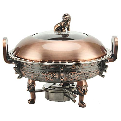 3L Chafing Dish, Stainless Steel Round Chafer Warmers Complete Set W/Food Pans, Aluminum Stand, Visible Pot Lid And Fuel Holders for Weddings, Buffet, Parties,Red copper