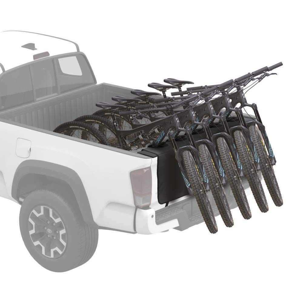 IKON MOTORSPORTS Tailgate Pad, Compatible With Most Trucks 53Inches Width Pickup, Black PVC Tailgate Pad w/ 5-Bike Straps & 1 Tool Bag
