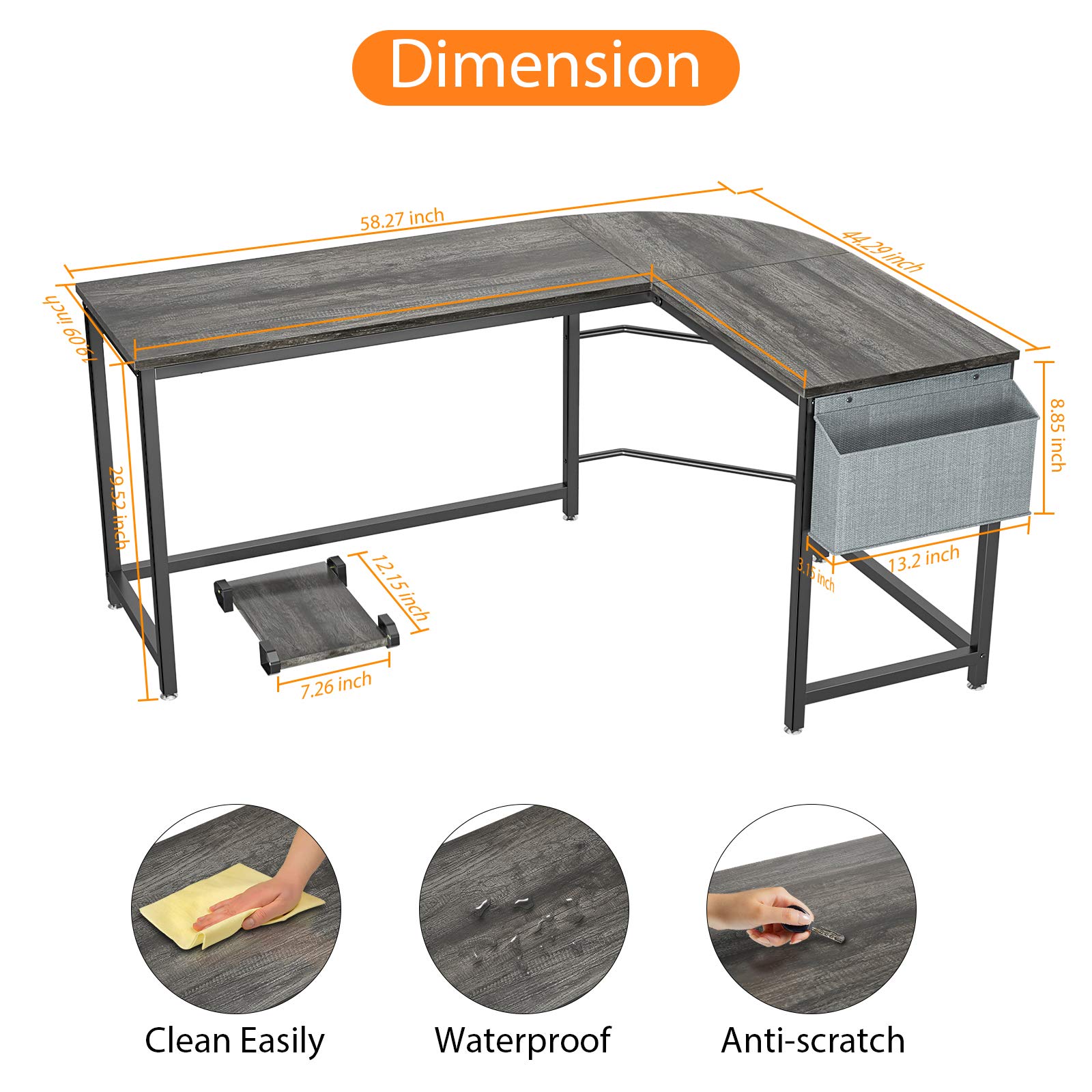 Homfio L Shaped Desk 58’’Computer Corner Desk Gaming Desk PC Table Writing Desk Large L Study Desk Home Office Workstation Modern Simple Multi-Usage Desk with Storage Bag Space-Saving Table, Black Oak