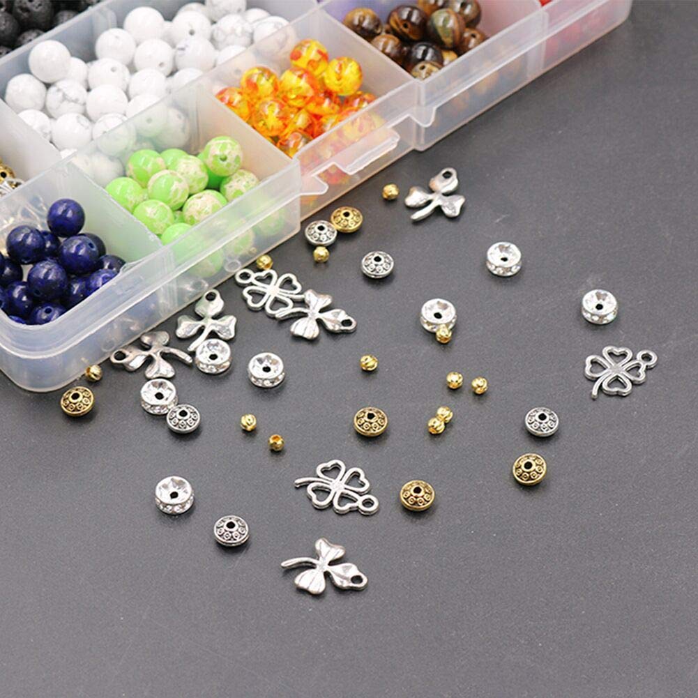 Geemfi 300pcs Chakra Bead Lava Bead Stone Beads Kits Chakra Bracelet Kits for Necklace Earring Bracelet with 1 Scissors 2 Roll Elastic Stretch String 50pcs Pendant Accessories