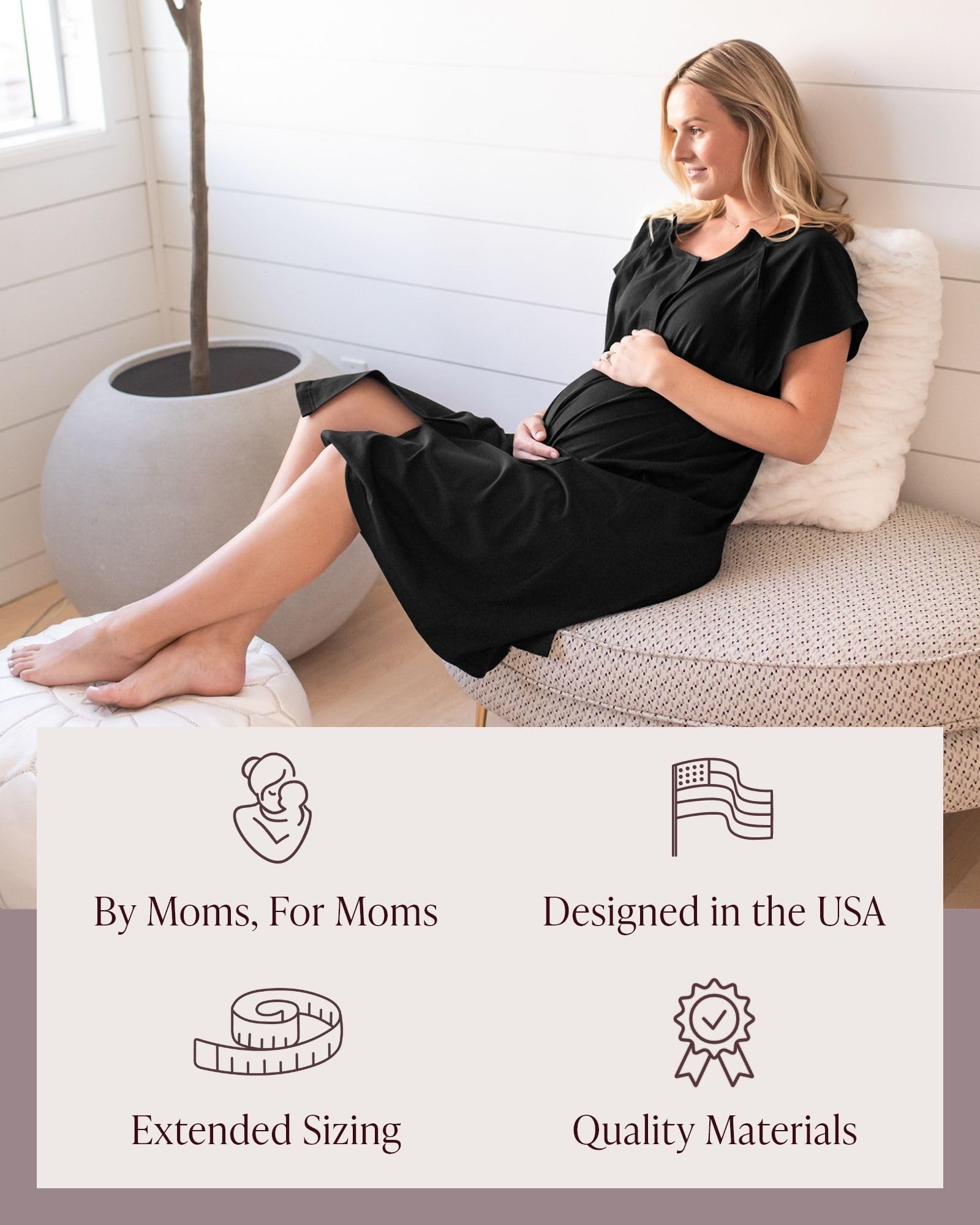 Kindred Bravely Labor and Delivery Gown | 3 In 1 Postpartum Nursing Hospital Gown (Black, S/M/L)