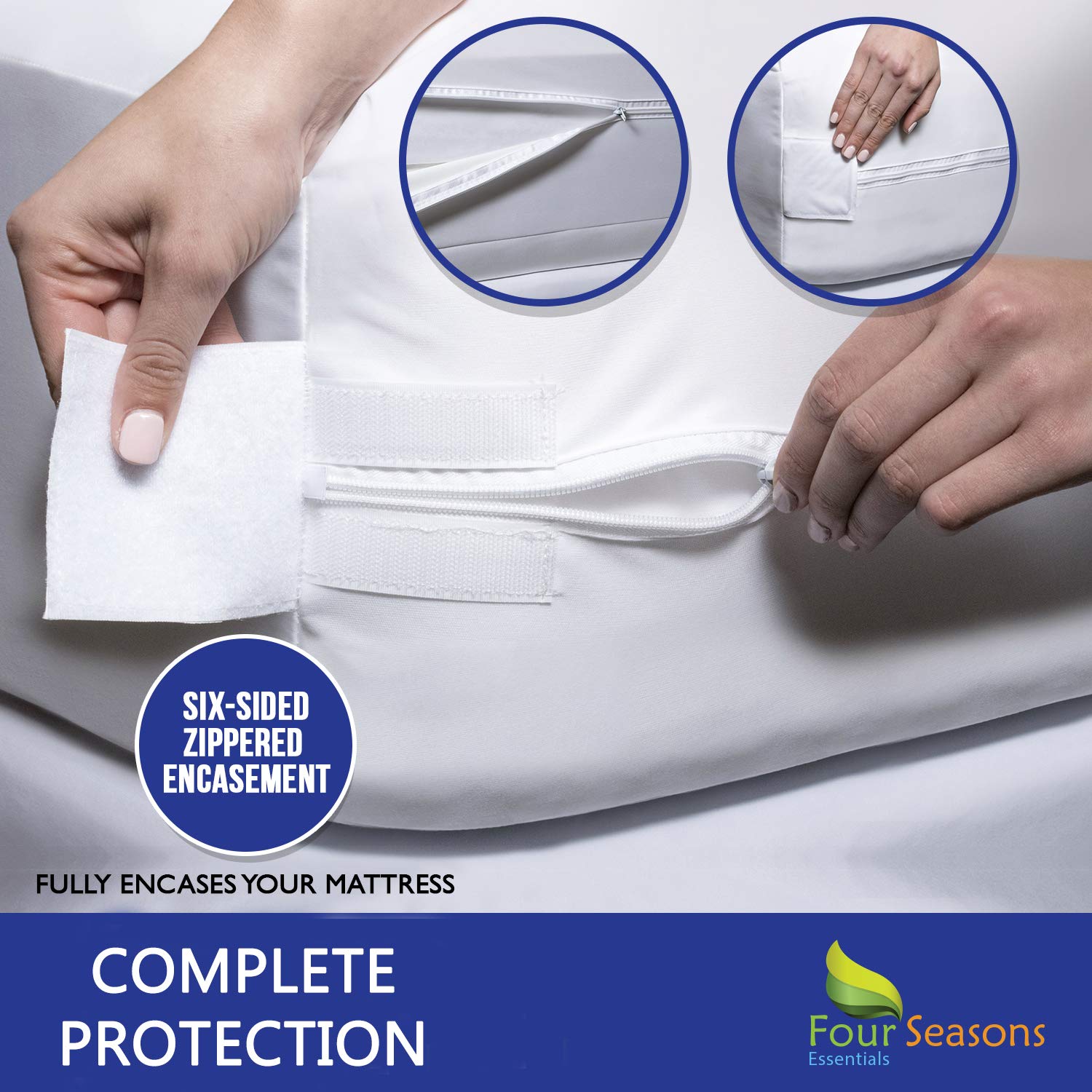 Queen Size Mattress or Box Spring Encasement (5" to 8" Depth) - Low Profile Waterproof Zippered Protector Hypoallergenic Premium Bed Cover Protects from Dust Allergens