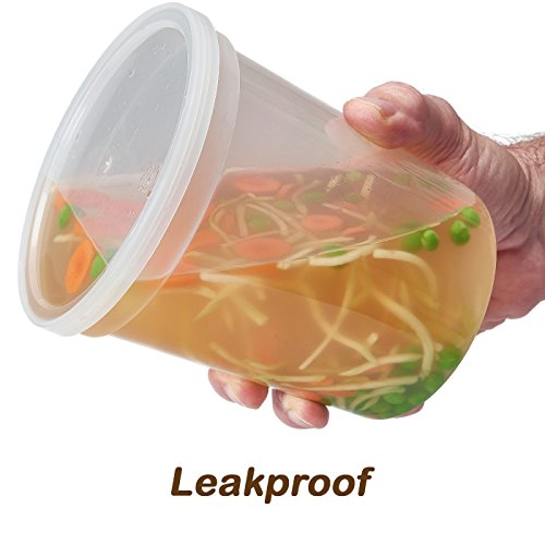 DuraHome - Deli food Storage Containers with Lids 32 oz, Quart Pack of 24 Leak-proof Freezer Safe Microwaveable Soup Storage Container - Clear Plastic Premium Quality