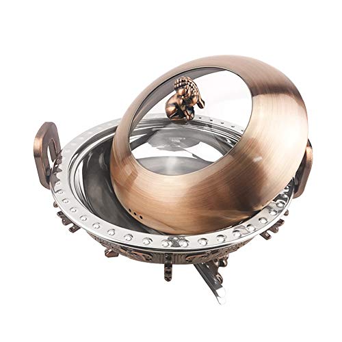 Adima Round Chafing Dish, 3L Stainless Steel Complete Chafer Warmers Set W/Food Pans, Aluminum Stand, Visible Pot Lid And Fuel Holders for Weddings, Buffet, Parties,Red copper