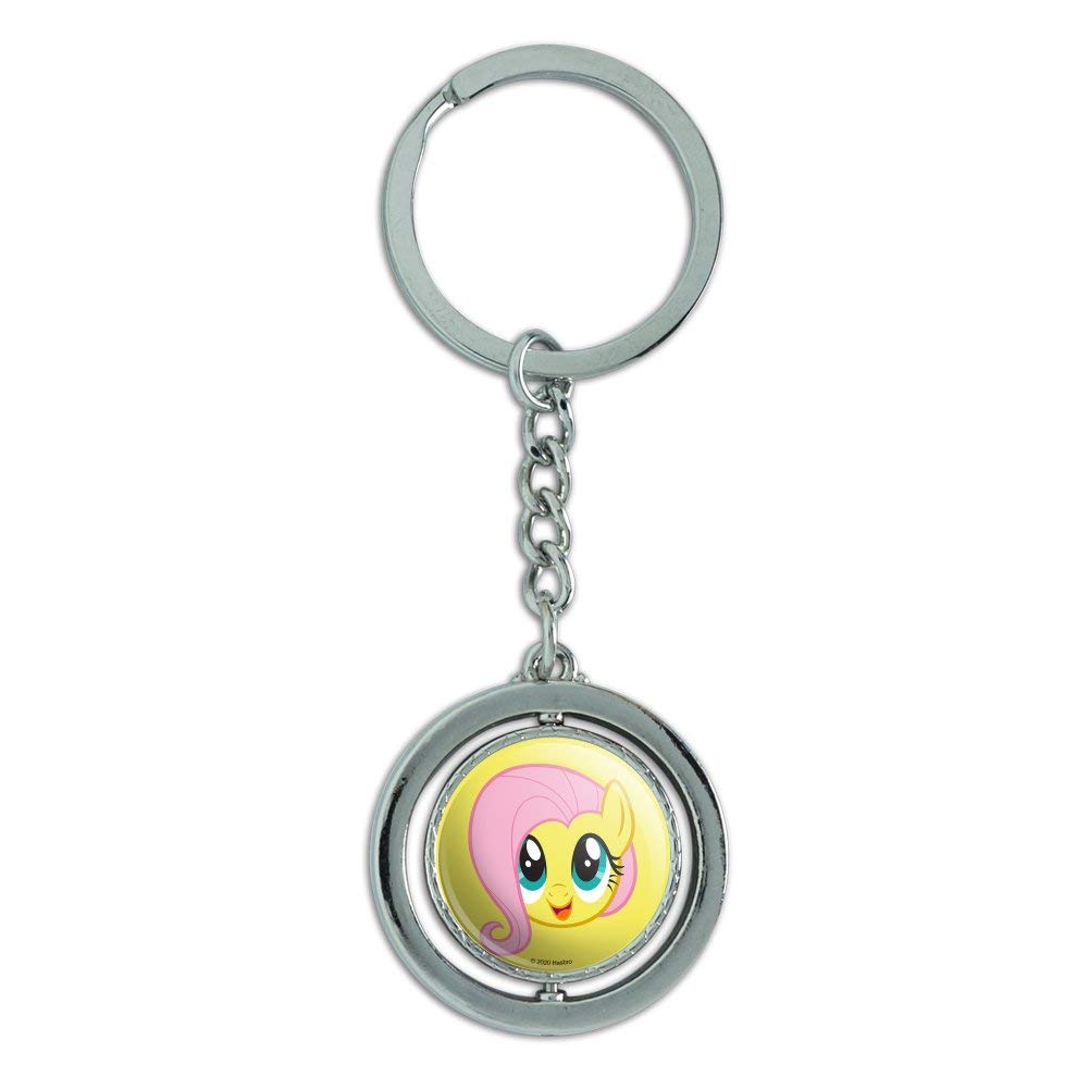 GRAPHICS & MORE My Little Pony Fluttershy Face Keychain Spinning Round Chrome Plated Metal