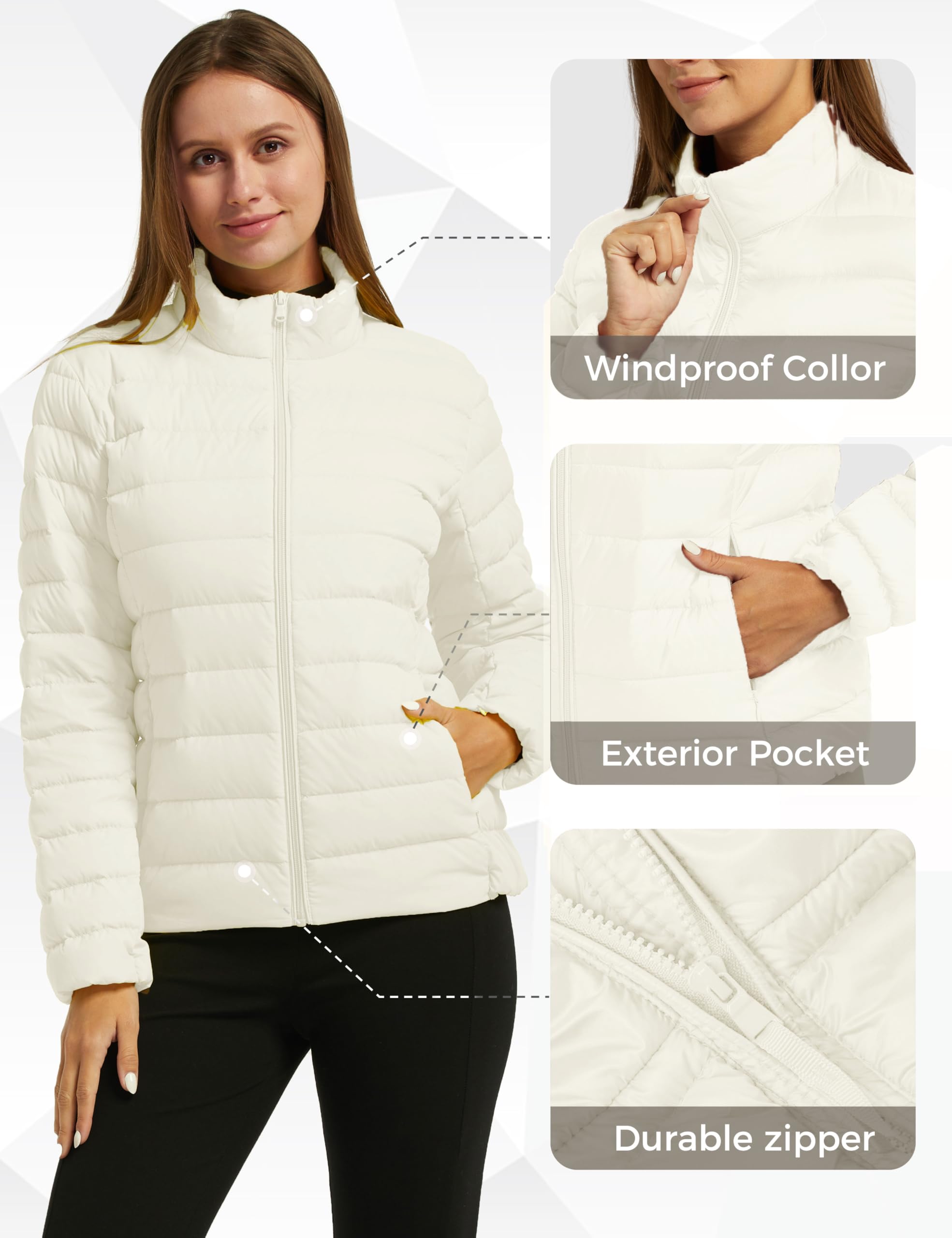 wantdo Women's Lightweight Down Jacket Warm Plus Size Puffer Coat (Beige, 2X-Large)