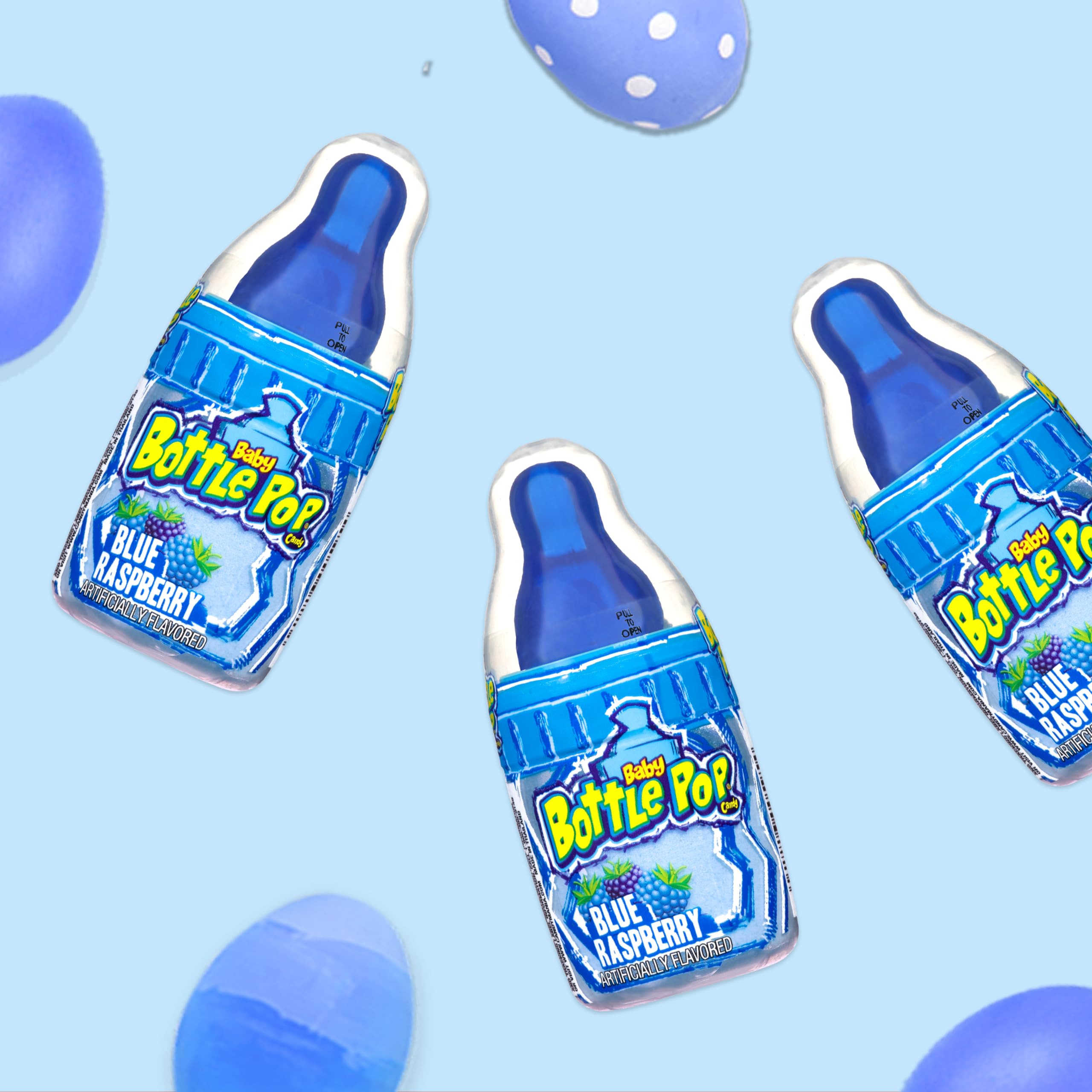 Baby Bottle Pop Easter Blue Candy Lollipops, 10 Ct Bulk Candy Lollipops with Powdered Sugar Dip in Blue Raspberry Flavor, Treats For Easter Basket Stuffers, Party Favors, Treats and Gifts for Kids