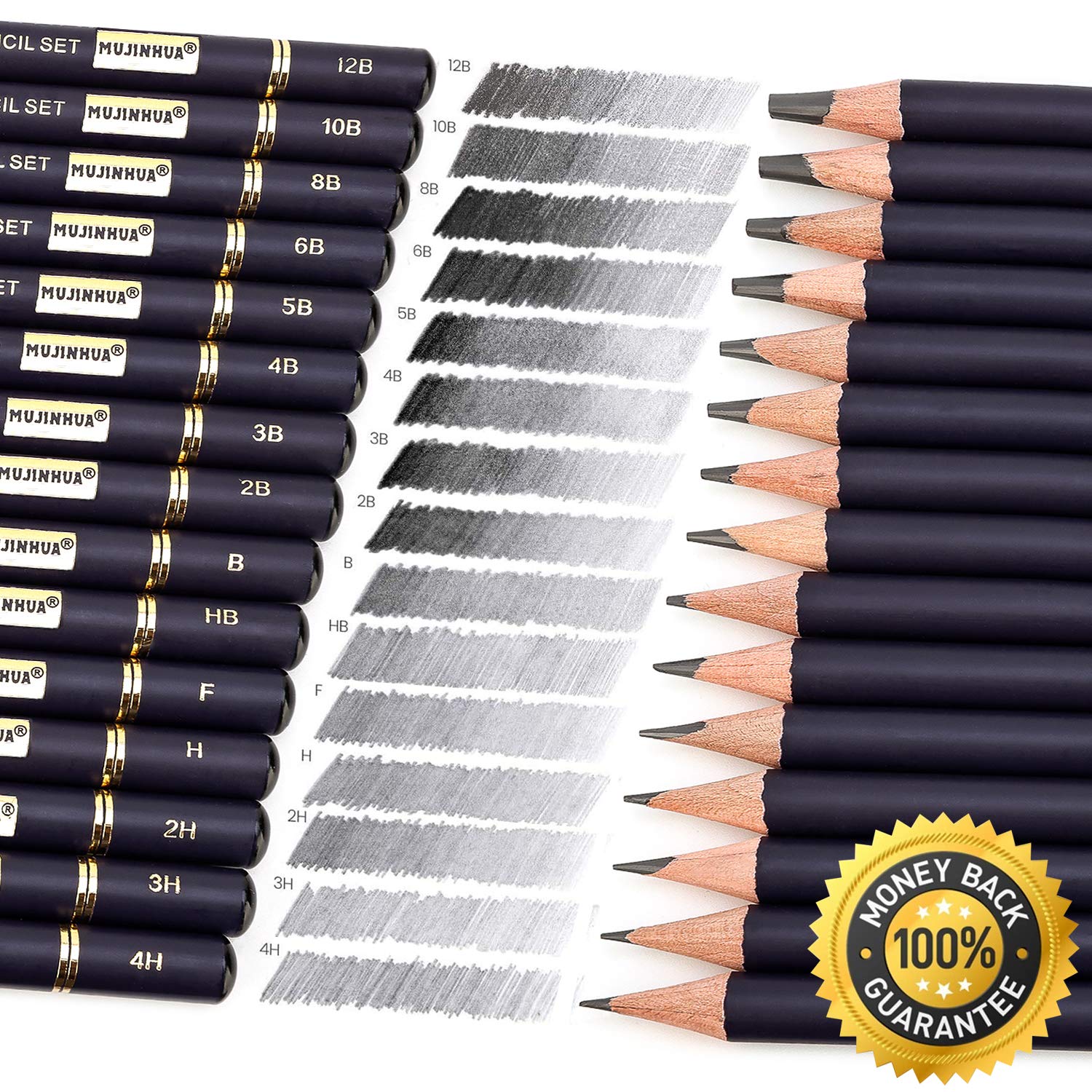 MUJINHUA - Sketch Pencils for Drawing, 15 Piece Graphite Pencils for Drawing, Sketching, and Shading - Ideal Art Supplies for Artists - Includes Various Hardness Options