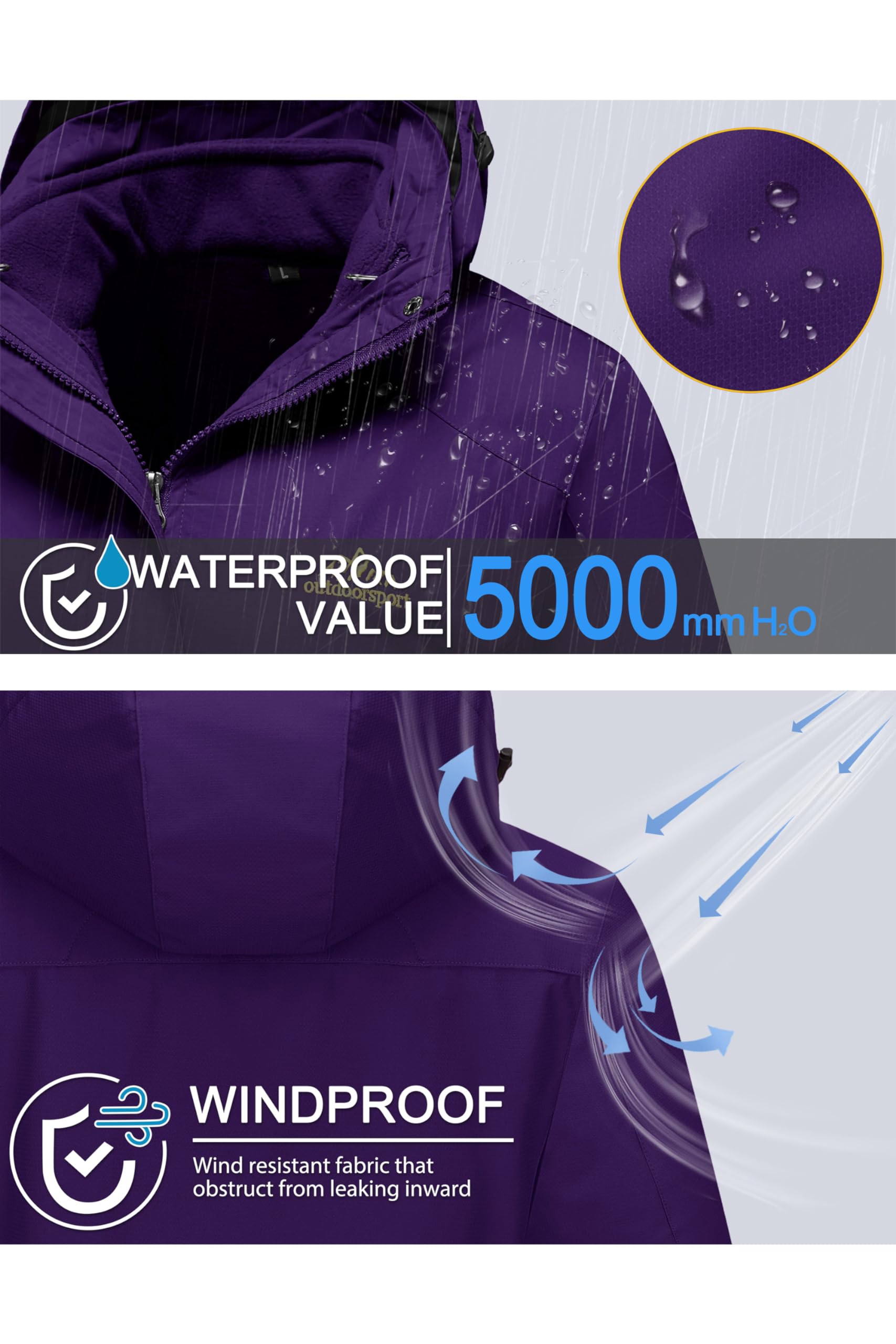 MAGCOMSEN Winter Coats for Women Winter Jacket Women Snowboard Jacket 3 In 1 Jacket Waterproof Insulated Skiing Jacket Dark Purple M