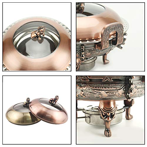 Adima Round Chafing Dish, 3L Stainless Steel Complete Chafer Warmers Set W/Food Pans, Aluminum Stand, Visible Pot Lid And Fuel Holders for Weddings, Buffet, Parties,Red copper