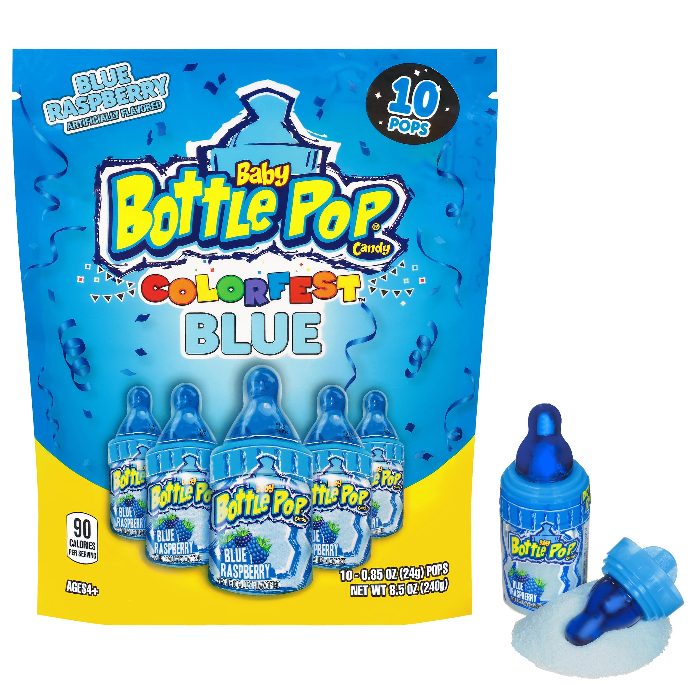 Baby Bottle Pop Easter Blue Candy Lollipops, 10 Ct Bulk Candy Lollipops with Powdered Sugar Dip in Blue Raspberry Flavor, Treats For Easter Basket Stuffers, Party Favors, Treats and Gifts for Kids