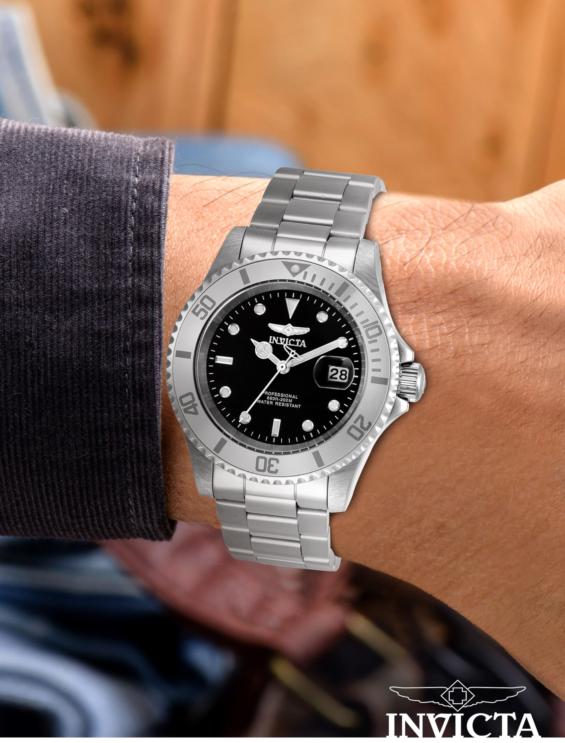 Invicta 40mm Men's Pro Diver Black Dial Silver Tone Stainless Steel Watch 34022