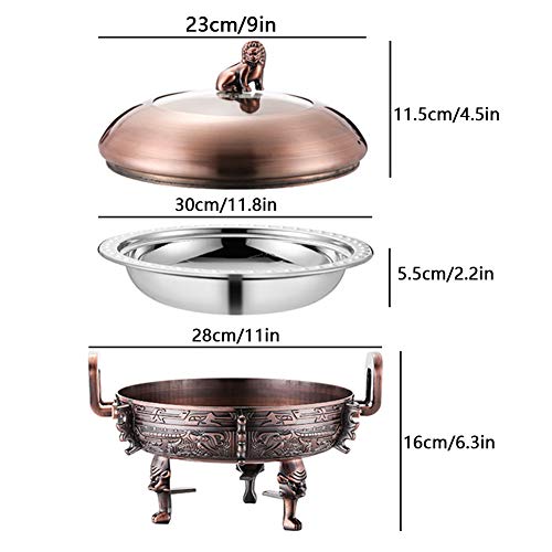 Adima Round Chafing Dish, 3L Stainless Steel Complete Chafer Warmers Set W/Food Pans, Aluminum Stand, Visible Pot Lid And Fuel Holders for Weddings, Buffet, Parties,Red copper