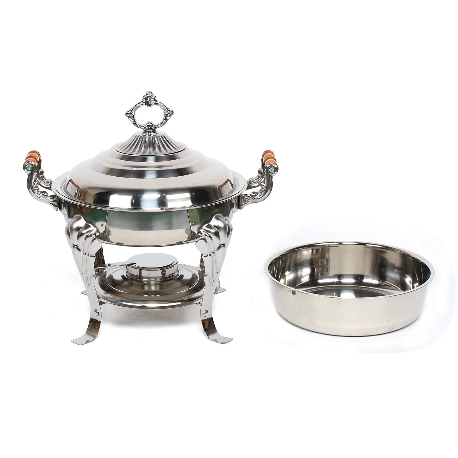Round Chafing Dish Stainless Steel Chafer Roll Top Chafer for Catering Buffet Warmer Set Dinner Serving Buffet Warmer with Pans and Fuel Holders for Home and Restaurant Use (Style 1)