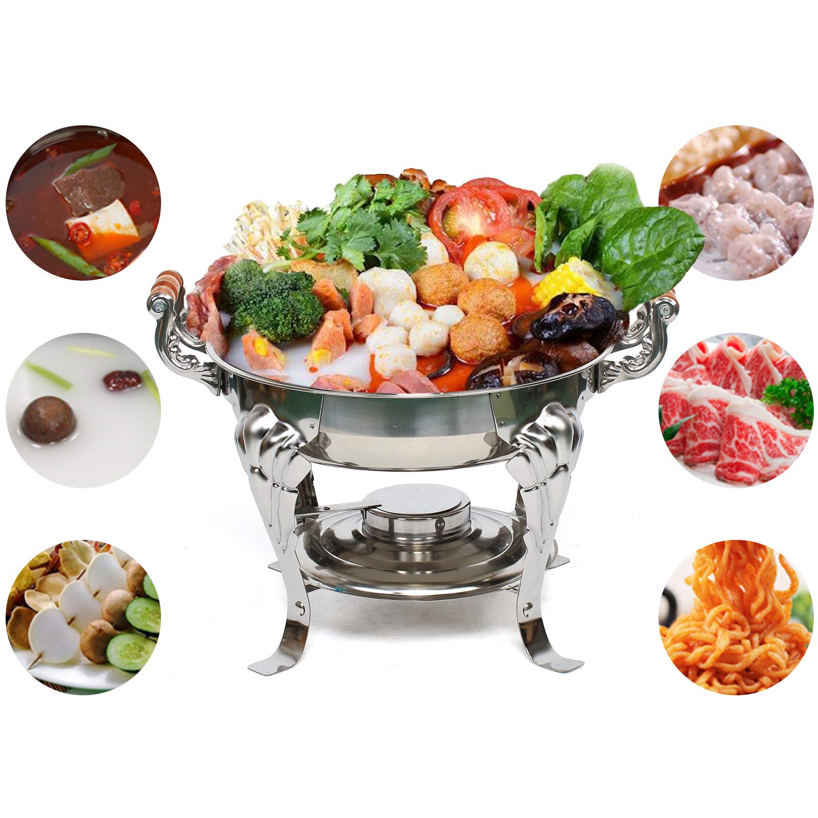 Round Chafing Dish Stainless Steel Chafer Roll Top Chafer for Catering Buffet Warmer Set Dinner Serving Buffet Warmer with Pans and Fuel Holders for Home and Restaurant Use (Style 1)