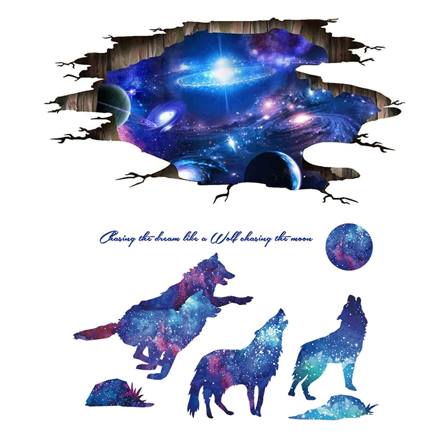 Amoda 3D Stary Sky Star Wolf Room Decor Cosmic Milky Way Wall Stickers Wallpaper Self-Adhesive Removable Wall Mural Decals for Kids Bedroom Ceiling Living Room