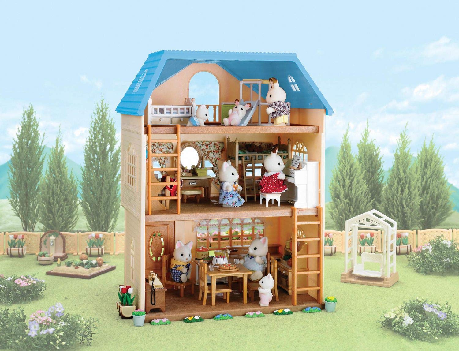 Calico Critters Sky Blue Terrace Gift Set, Dollhouse Playset with Figures, Furniture and Accessories