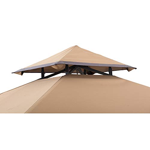 Sunjoy 5 x 8 ft Grill Gazebo with Double Tiered Canopy Roof, Black Steel Frame Grill Gazebo for Outdoor, Patio, Garden, and Backyard Activities, Khaki