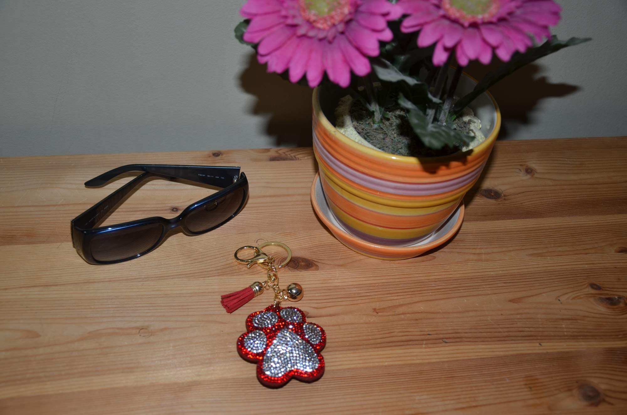 Popfizzy Red Paw Print Keychain for Women, Bling Backpack Keyrings, Cute Dog Purse Charms, Rhinestone Gifts for Dog Lovers