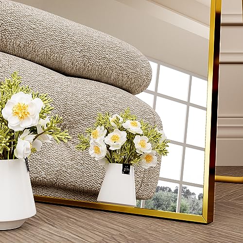 FANYUSHOW Full Length Mirror, Standing Hanging or Leaning Body Mirror, Simple Rectangle Design, Aluminum Alloy Thin Frame, Floor Mirror for Bedrooms, Bathrooms, Living Room (Gold)
