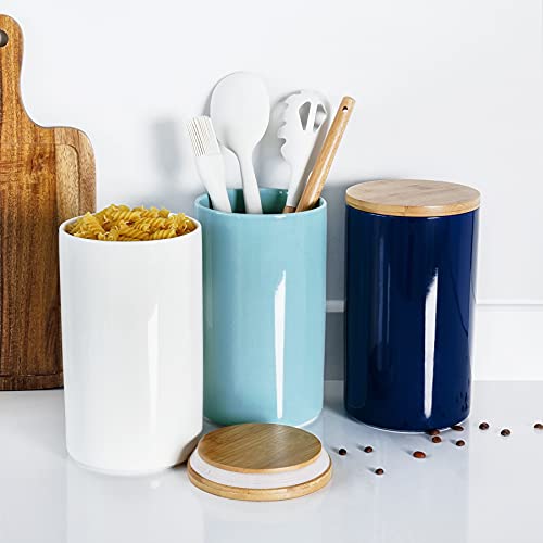 Sweese Ceramic Canisters for the Kitchen, 65oz Canister with Bamboo Lid Porcelain Food Storage Jar Modern and Clean Kitchen Organization for Coffee, Flour, Tea, Sugar, Airtight Container, Navy